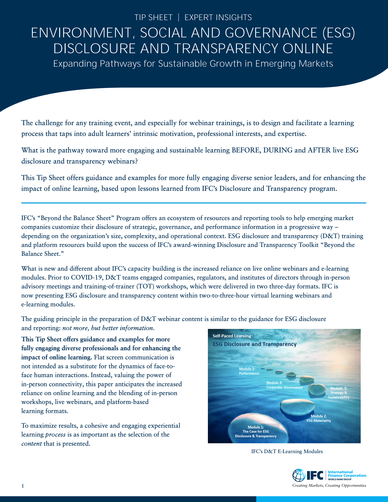 Tip Sheet: Expert Insights Environment, Social And Governance (Esg) Disclosure And Transparency ...